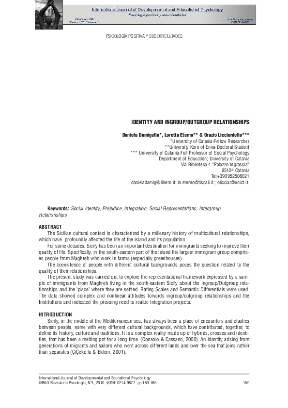 (PDF) Identity and Ingroup Outgroup Relathionsips. An empirical study ...