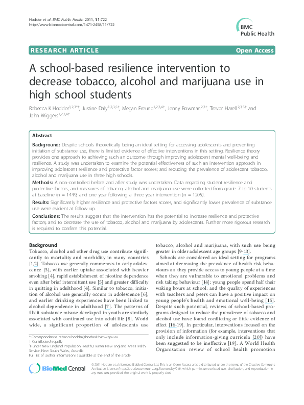 (PDF) A school-based resilience intervention to decrease tobacco ...