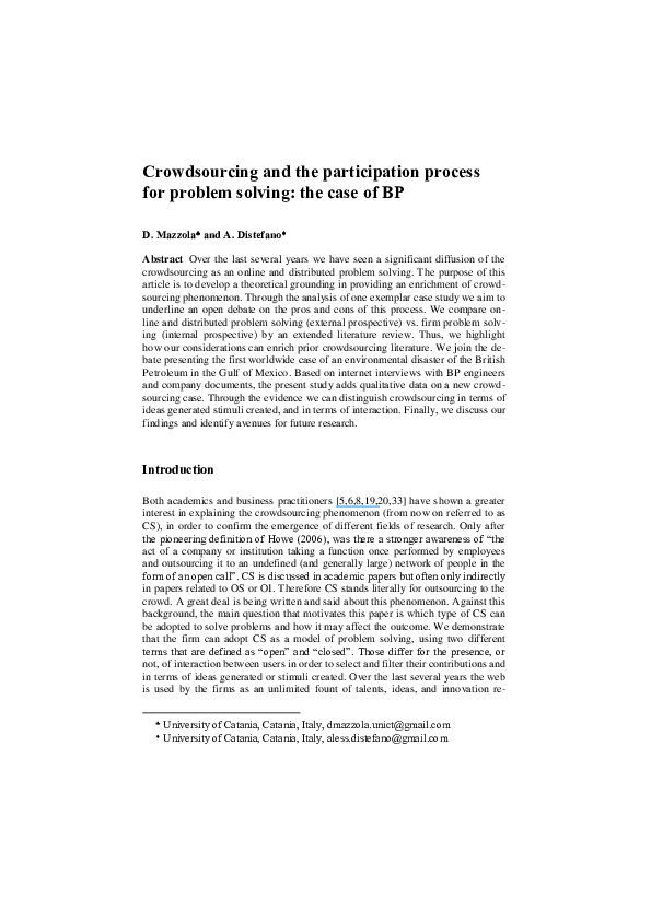 (PDF) Crowdsourcing and the participation process for problem solving: the case of BP