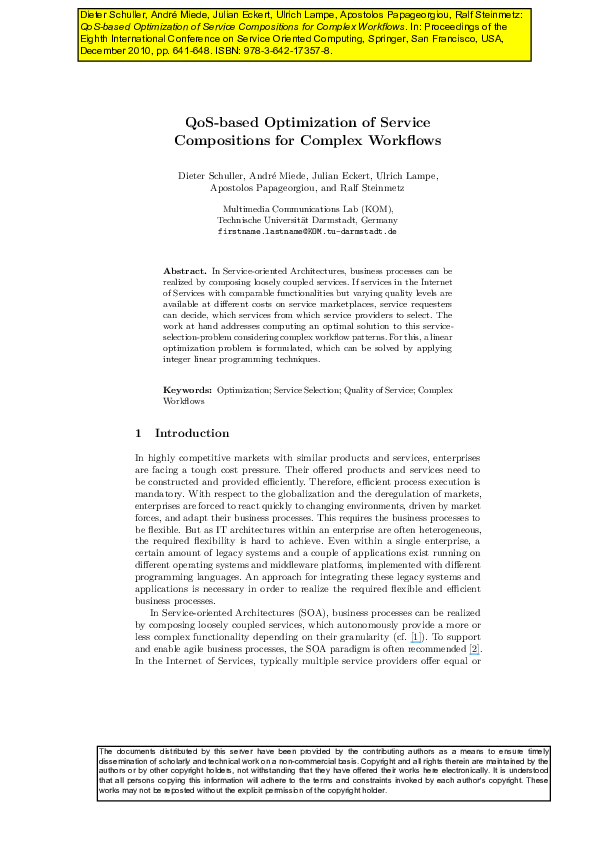 (PDF) QoS-Based Optimization of Service Compositions for Complex Workflows
