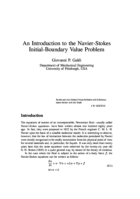 Pdf An Introduction To The Navier Stokes Initial Boundary Value Problem