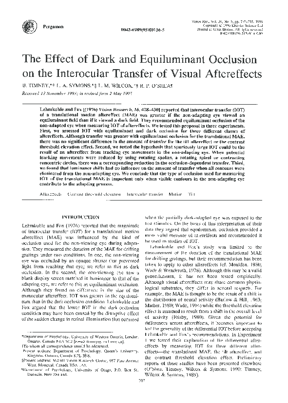 (PDF) The effect of dark and equiluminant occlusion on the interocular ...
