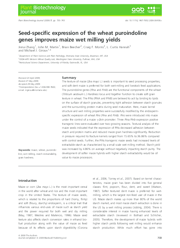 (PDF) Seed-specific expression of the wheat puroindoline genes improves ...