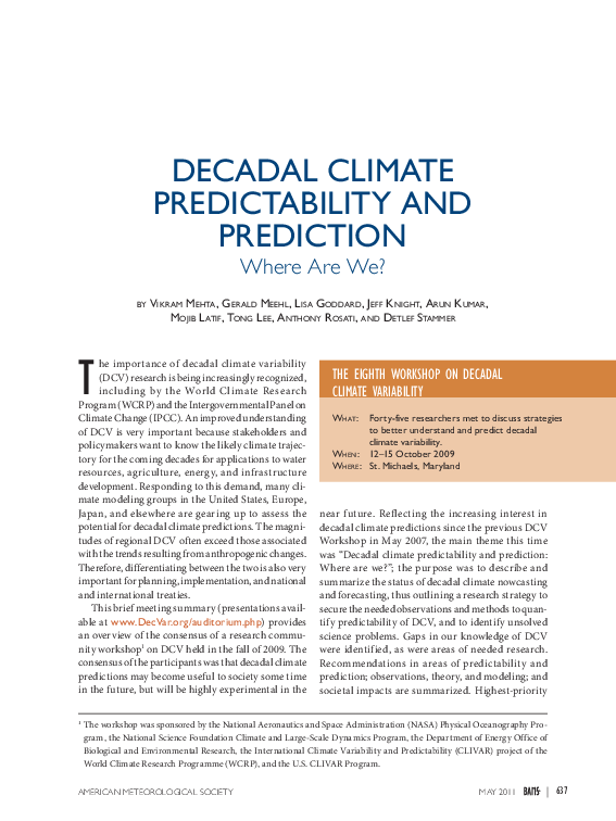 (PDF) Decadal Climate Predictability and Prediction: Where Are We?