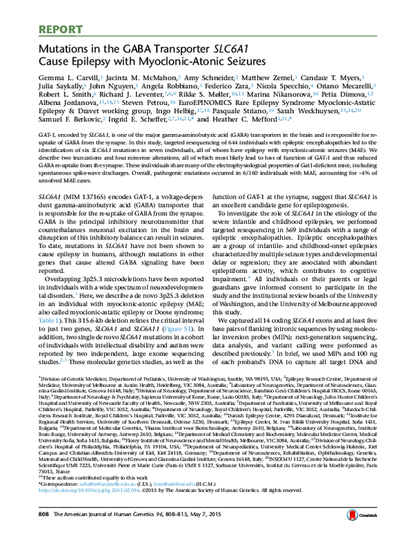 (PDF) Mutations in the GABA Transporter SLC6A1 Cause Epilepsy with ...