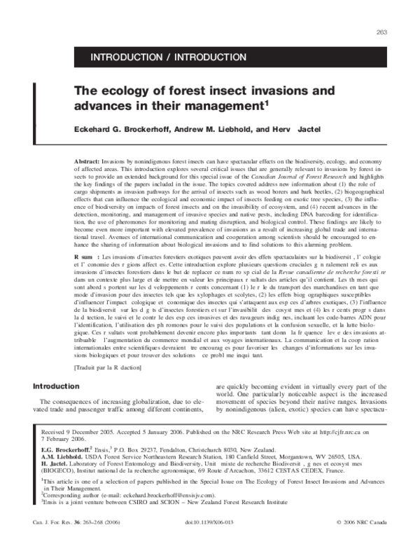 (PDF) The Ecology of Forest Insect Invasions and Advances in Their ...