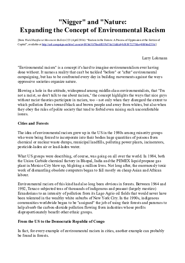 "Nigger" and "Nature": Expanding the Concept of Environmental Racism ...