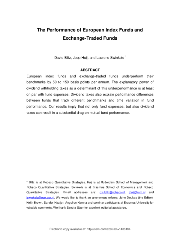 (PDF) The Performance of European Index Funds and Exchange-Traded Funds