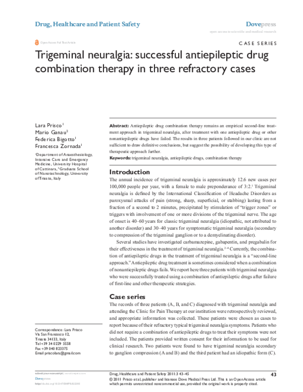 (PDF) Trigeminal neuralgia: successful antiepileptic drug combination ...