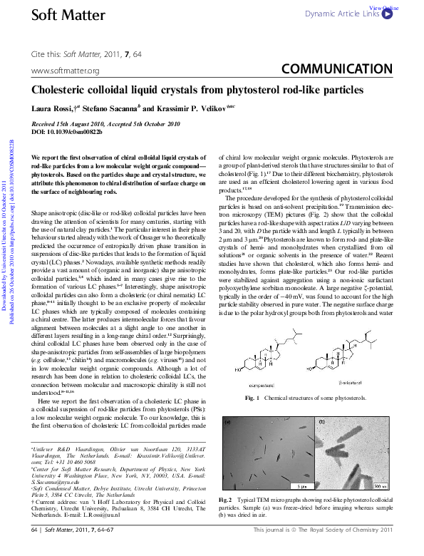 (PDF) Cholesteric colloidal liquid crystals from phytosterol rod-like ...