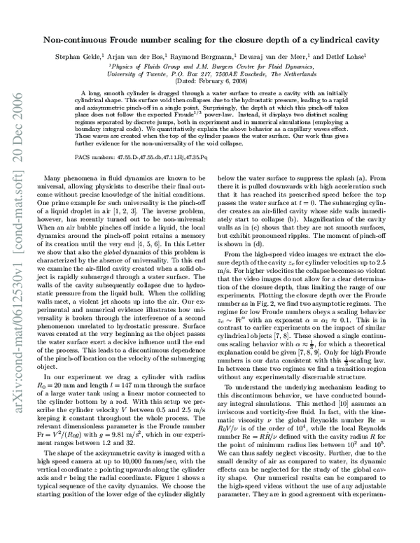 (PDF) Non-continuous Froude number scaling for the closure depth of a ...