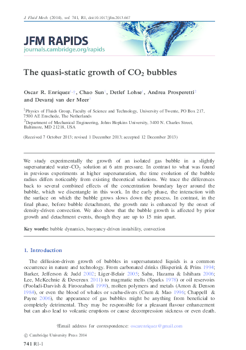 (PDF) The quasi-static growth of bubbles
