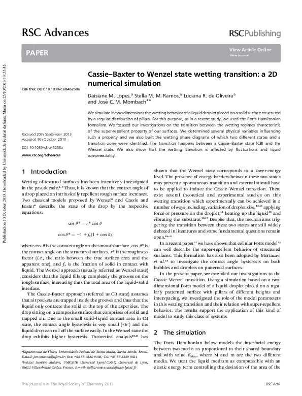 (PDF) Cassie-Baxter to Wenzel state wetting transition: Scaling of the ...