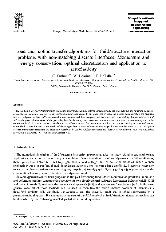 (PDF) Load and Motion Transfer Algorithms for Fluid/Structure Interaction Problems with Non ...