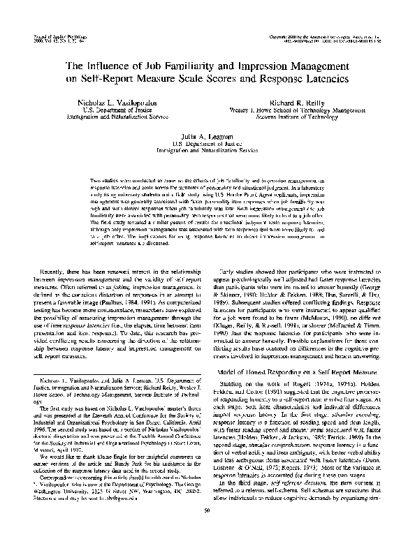 (PDF) The Influence of Job Familiarity and Impression Management on ...