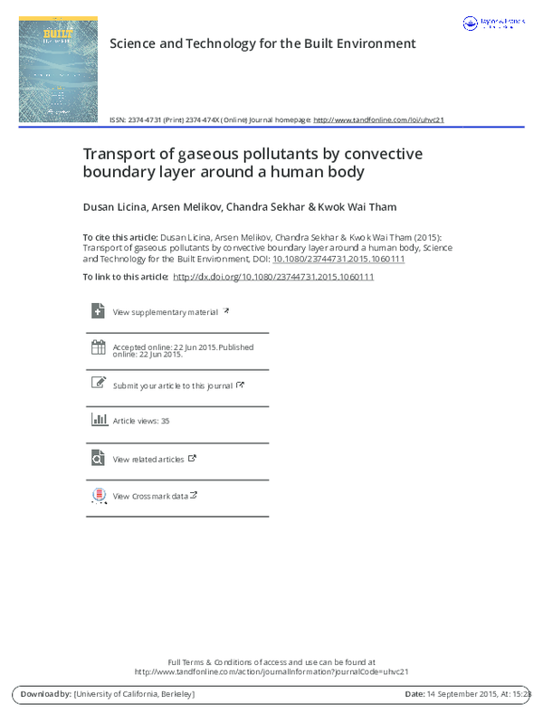 Pdf Transport Of Gaseous Pollutants By Convective Boundary Layer Around A Human Body