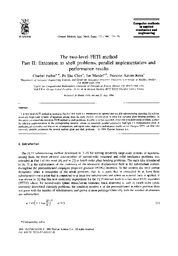 (PDF) The two-level FETI method Part II: Extension to shell problems, parallel implementation ...