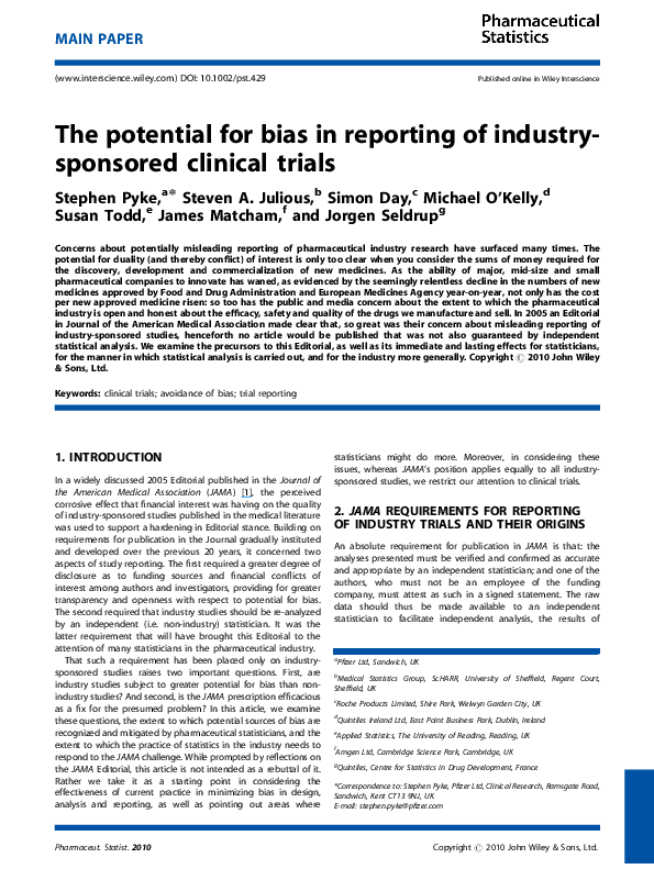 (PDF) The potential for bias in reporting of industry-sponsored ...