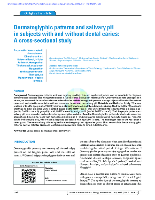 (PDF) Dermatoglyphic patterns and salivary pH in subjects with and ...