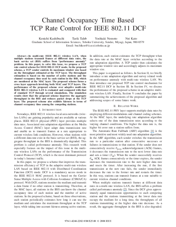 (PDF) Channel Occupancy Time Based TCP Rate Control for Improving Fairness in IEEE 802.11 DCF