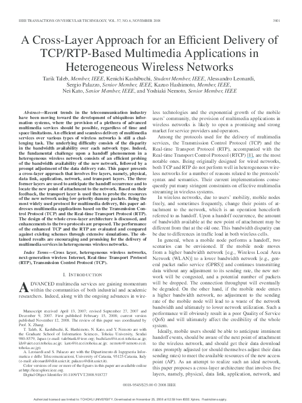 Pdf A Cross Layer Approach For An Efficient Delivery Of Tcprtp Based