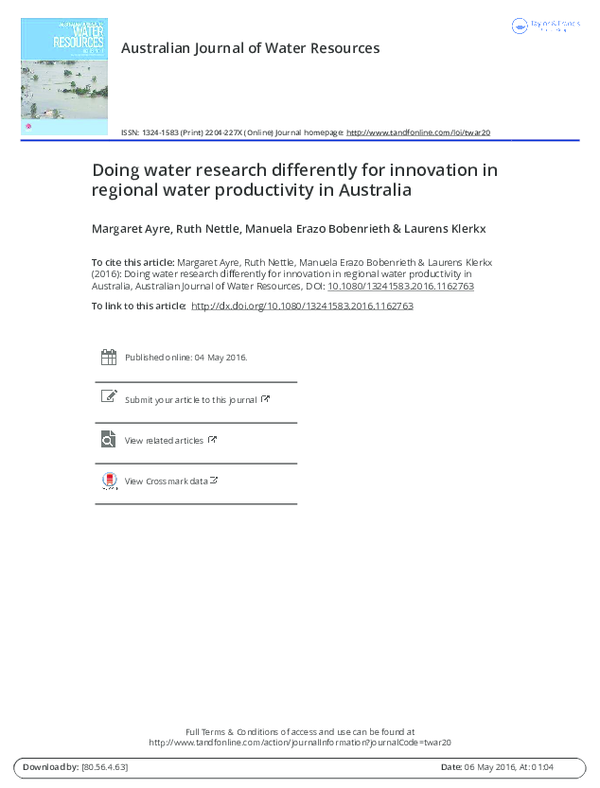 (PDF) Doing water research differently for innovation in regional water ...