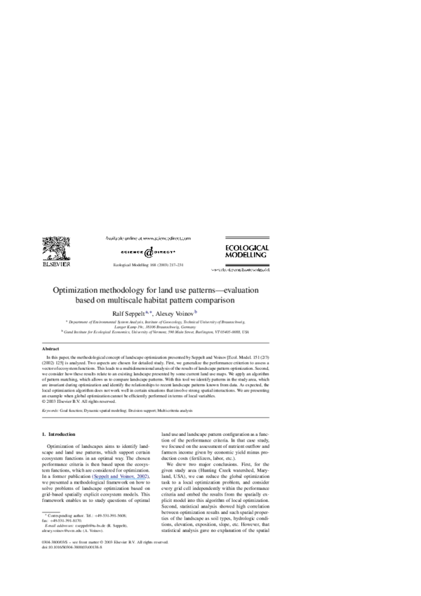 Pdf Optimization Methodology For Land Use Patterns Using Spatially Explicit Landscape Models