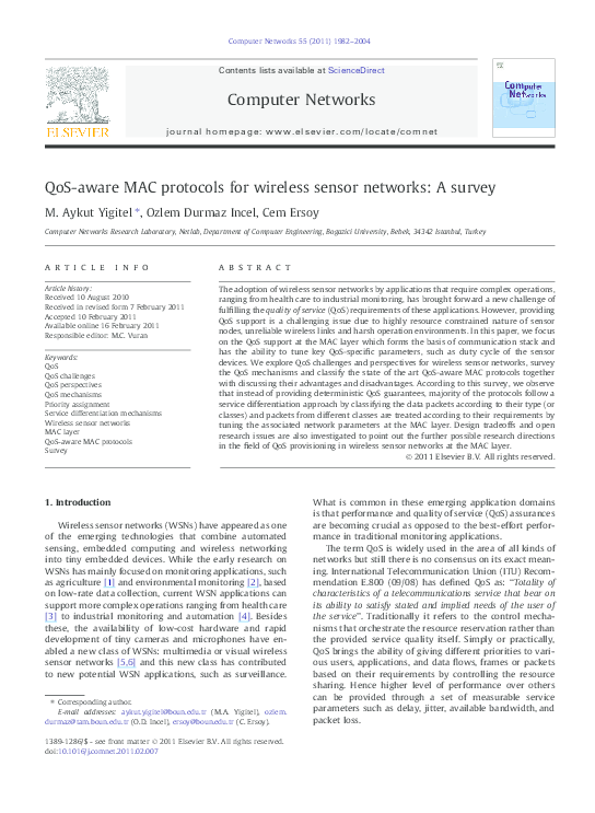 Pdf Qos Aware Mac Protocols For Wireless Sensor Networks A Survey