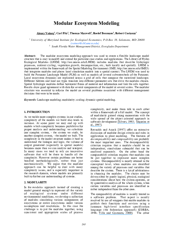 (PDF) Modular ecosystem modeling
