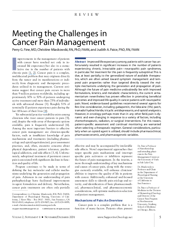 (PDF) Meeting the challenges in cancer pain management
