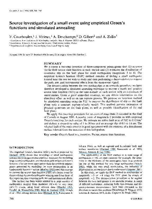 (PDF) Source investigation of a small event using empirical Green's functions and simulated ...