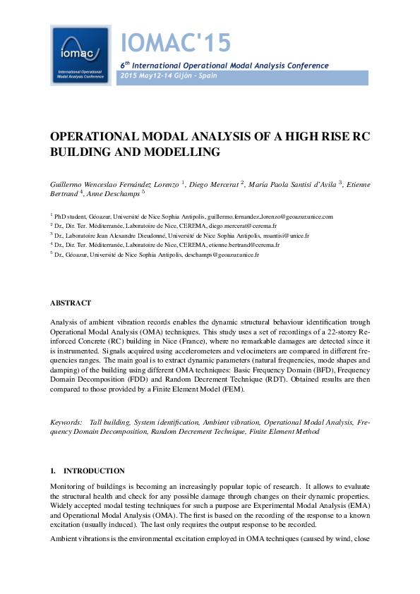Pdf Operational Modal Analysis Of A High Rise Rc Building And Modelling