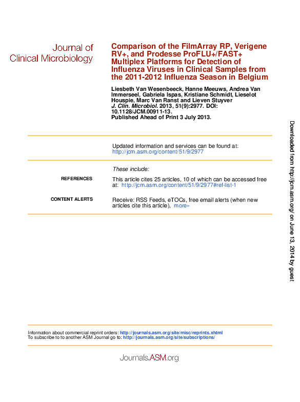 (PDF) Comparison of the FilmArray RP, Verigene RV+, and Prodesse ...