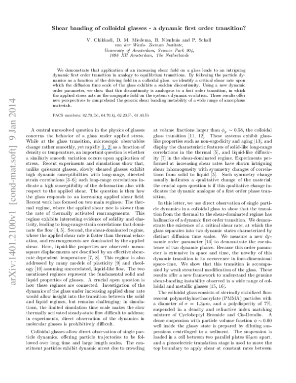 (PDF) Shear banding of colloidal glasses - a dynamic first order ...