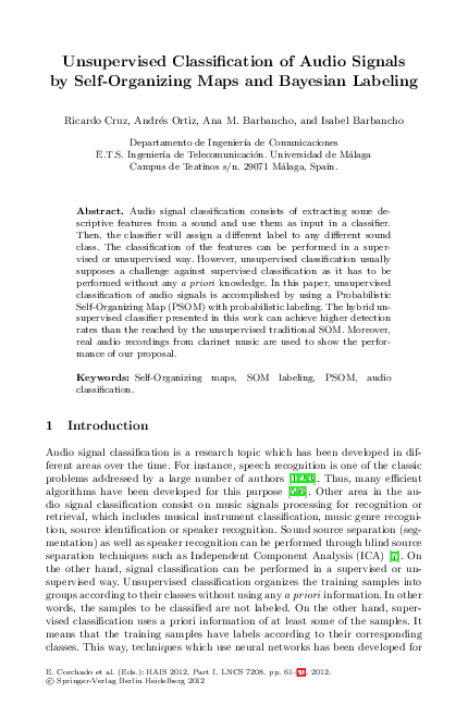 (PDF) Unsupervised Classification of Audio Signals by Self-Organizing Maps and Bayesian Labeling