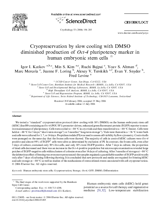 (PDF) Cryopreservation by slow cooling with DMSO diminished production ...