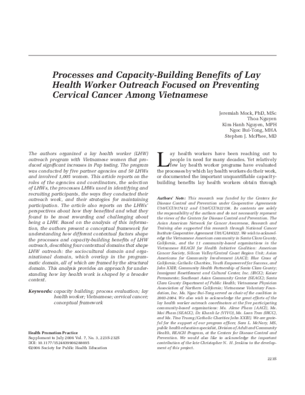 (PDF) Processes and Capacity-Building Benefits of Lay Health Worker ...