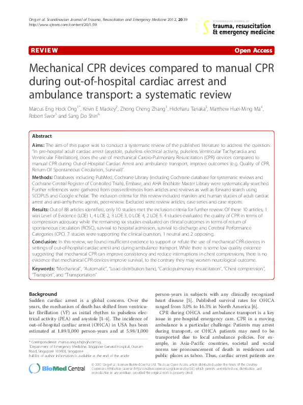 (PDF) Mechanical CPR devices compared to manual CPR during out-of ...