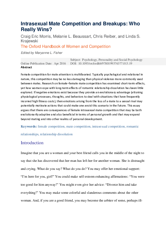 (PDF) Intrasexual Mate Competition and Breakups: Who Really Wins