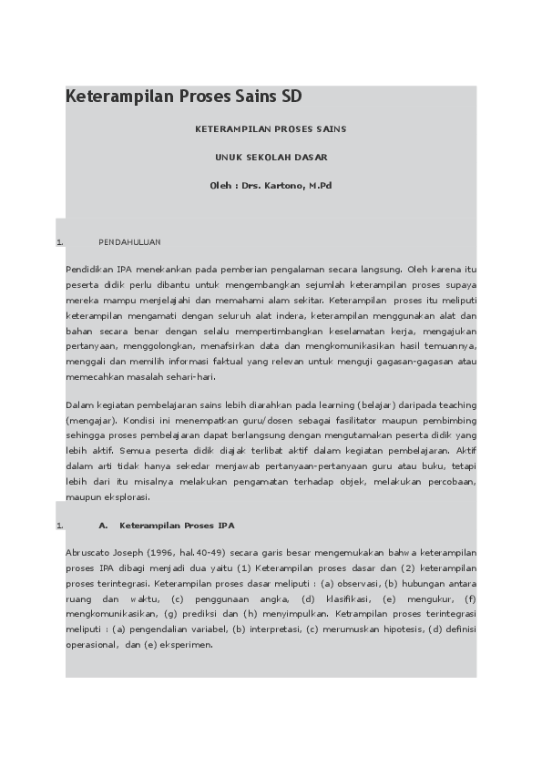 (DOC) Keterampilan Proses Sains SD