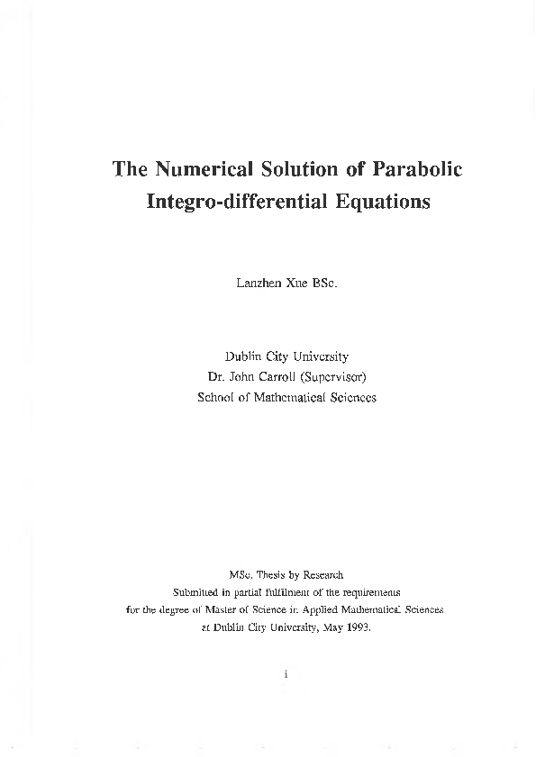 Pdf The Numerical Solution Of Parabolic Integro Differential Equations