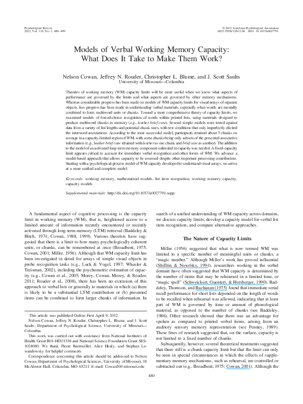 Pdf Models Of Verbal Working Memory Capacity What Does It Take To Make Them Work