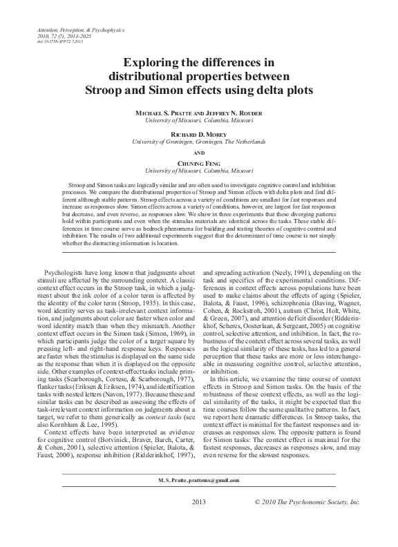 (PDF) Exploring the differences in distributional properties between Stroop and Simon effects ...