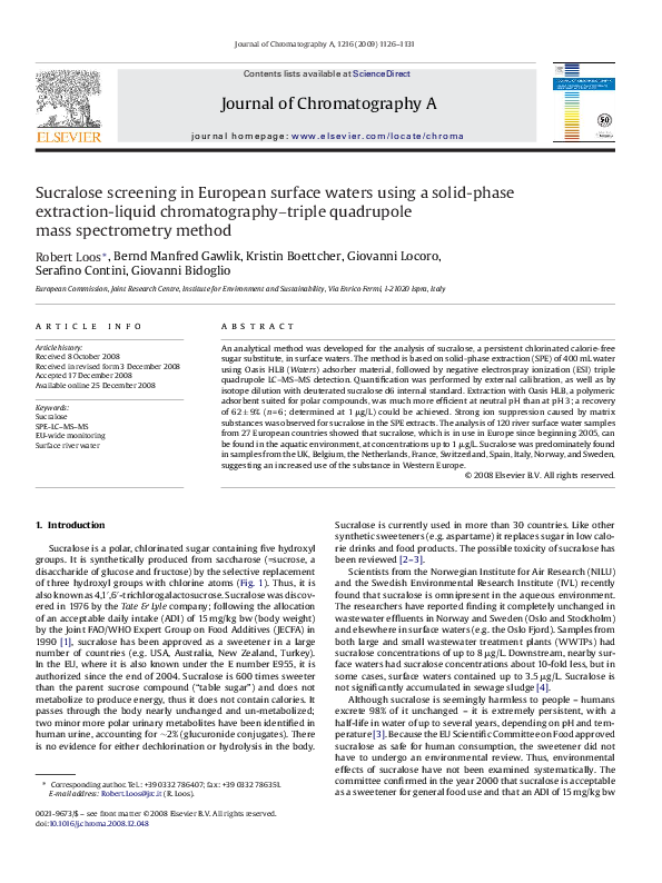 (PDF) Sucralose screening in European surface waters using a solid ...