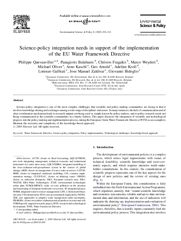 (PDF) Science-policy integration needs in support of the implementation ...