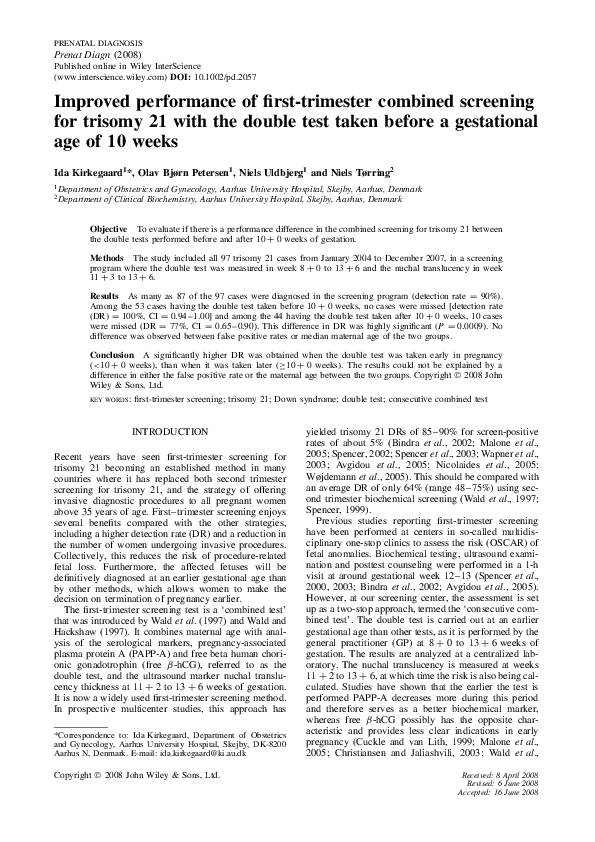 (PDF) Improved performance of first-trimester combined screening for ...