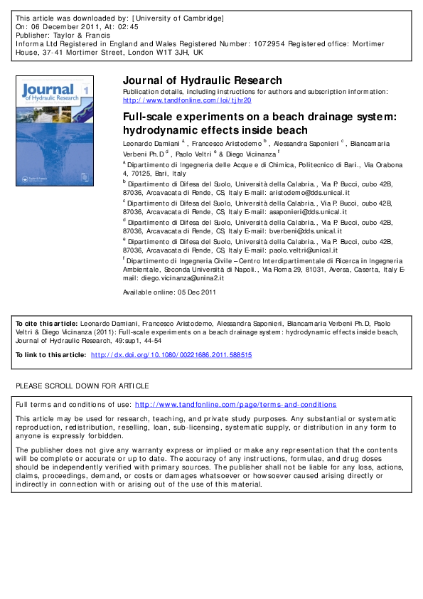 (PDF) Full-scale experiments on a beach drainage system: hydrodynamic ...