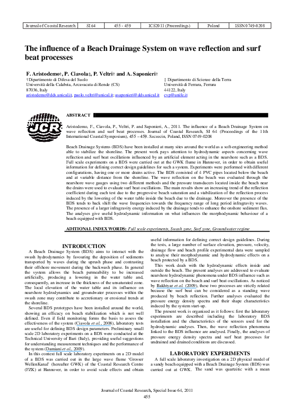 (PDF) The influence of a Beach Drainage System on wave reflection and ...