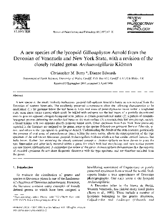 (PDF) A new species of the lycopsid Gilboaphyton Arnold from the ...