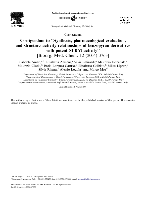 (PDF) Synthesis, pharmacological evaluation, and structure–activity relationships of benzopyran ...